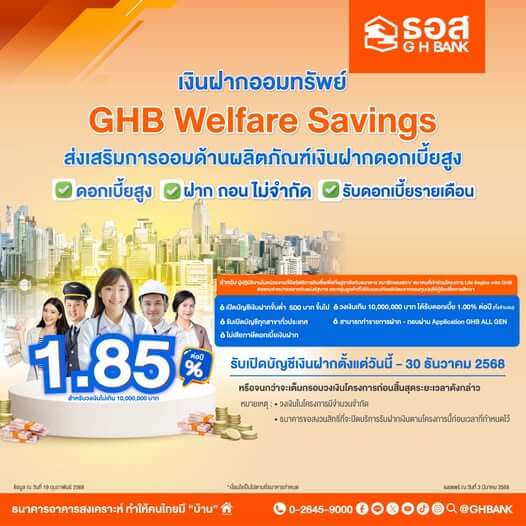 เงินฝากออมทรัพย์ GHB Welfare Savings ให้ผลตอบแทนอัตราดอกเบี้ยสูงถึง 1.85% ต่อปี – TIChE – สมาคม ...